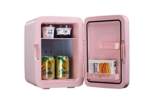 FRIGIDAIRE EFMIS170-PINK Mini Portable Compact Personal Fridge, 6.5L Capacity, 9 Cans, Makeup, Skincare, Freon-Free & Eco Friendly, Includes Home Plug & 12V Car Charger, 2022 Version, Pink