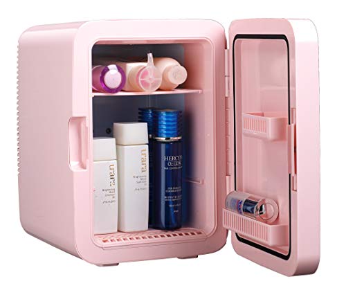 FRIGIDAIRE EFMIS170-PINK Mini Portable Compact Personal Fridge, 6.5L Capacity, 9 Cans, Makeup, Skincare, Freon-Free & Eco Friendly, Includes Home Plug & 12V Car Charger, 2022 Version, Pink