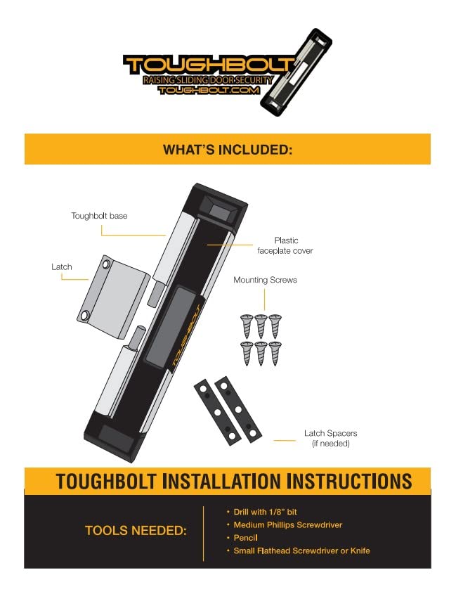 TOUGHBOLT Premium Double Deadbolt Sliding Patio Door/Child Safety Lock - See Tools Required to Install