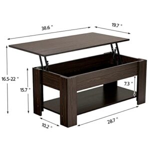 Yaheetech Lift Top Coffee Table with Hidden Compartment and Storage Shelf, Rising Tabletop Dining Table for Living Room Reception Room, 38.6in L, Espresso