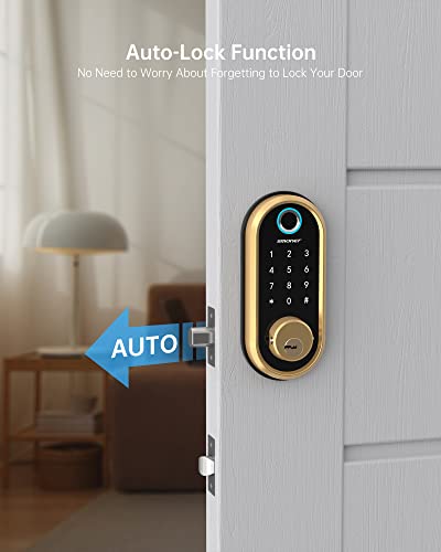 Smart Lock, Fingerprint Smart Deadbolt Lock, 5-in-1 Keyless Entry Door Lock with Bluetooth and Keypad, Door Lock Featuring Auto-Lock, Compatible with Alexa, Google Assistant for Home Hotel Apartment