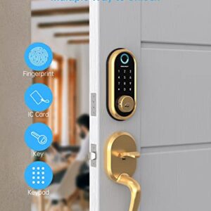 Smart Lock, Fingerprint Smart Deadbolt Lock, 5-in-1 Keyless Entry Door Lock with Bluetooth and Keypad, Door Lock Featuring Auto-Lock, Compatible with Alexa, Google Assistant for Home Hotel Apartment