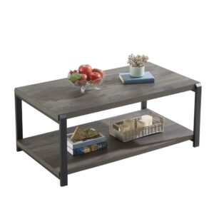 EXCEFUR Coffee Table with Storage Shelf,Rustic Wood and Metal Cocktail Table for Living Room,Grey