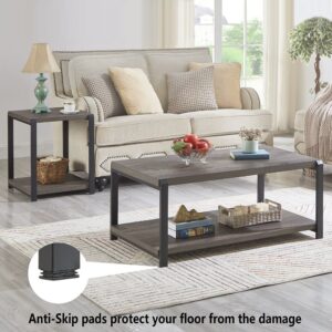 EXCEFUR Coffee Table with Storage Shelf,Rustic Wood and Metal Cocktail Table for Living Room,Grey