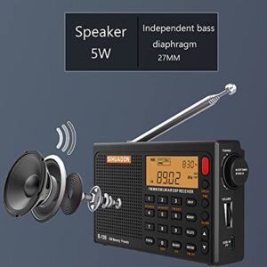 SIHUADON R108 Portable Radio AM FM SW LW Airband Full Band DSP Radio Battery Operated with Headphone Antenna Jack Sleep Time and Alarm Clock 500 Memory Preset for Parents by RADIWOW (Black)