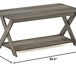 Furinno Modern Simplistic Criss-Crossed Coffee Table, 35.4 in x 19.6 in x 16 in, French Oak Grey