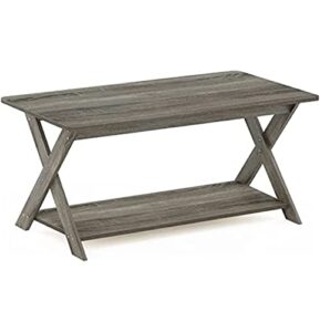 furinno modern simplistic criss-crossed coffee table, 35.4 in x 19.6 in x 16 in, french oak grey