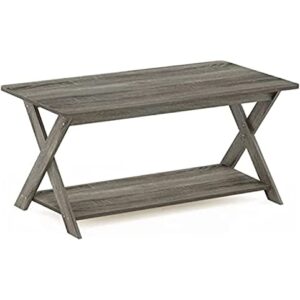 Furinno Modern Simplistic Criss-Crossed Coffee Table, 35.4 in x 19.6 in x 16 in, French Oak Grey