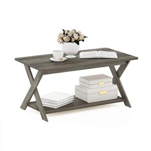 Furinno Modern Simplistic Criss-Crossed Coffee Table, 35.4 in x 19.6 in x 16 in, French Oak Grey