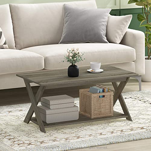 Furinno Modern Simplistic Criss-Crossed Coffee Table, 35.4 in x 19.6 in x 16 in, French Oak Grey