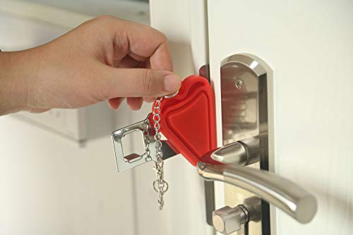 Portable Door Lock for Travel, Apartment Home Security Door Locker from Inside with Drawstring Bag and Drive Save I Need You Here with Me Keychain, Gift for Women and Men