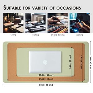 Compact Cork Desk Mat - Small Dual-Sided Desk Pad for Office and Home - Desk Organization and Accessories - Ideal for Large Mouse Pad and Small Desk Mats on Top of Desks(Light Green,23.6"x 11.8")