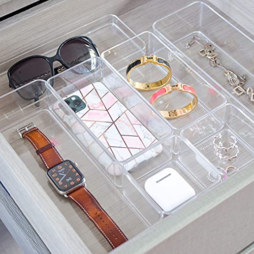 STYLIO Stackable Clear Acrylic Bathroom Drawer Organizers. Vanity Makeup Organizer. Bathroom Organization and Storage. Bathroom Storage 8 Piece Storage Drawers. Cabinet Organizer Bins Clear Containers