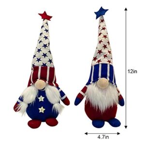 2 PCS Veterans Day American Gnome Plush - Scandinavian Tomte Couple Elf Decorations - Stars Stripes Plushie Ornaments - Swedish Dwarf Figurines - 4th of July Independence Memorial Day Gnome Gifts