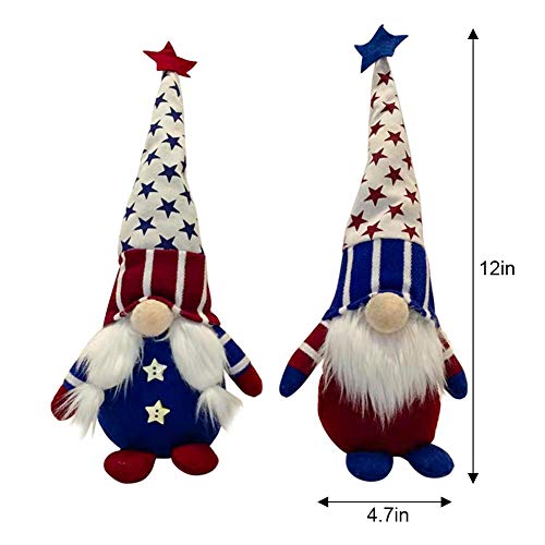 2 PCS Veterans Day American Gnome Plush - Scandinavian Tomte Couple Elf Decorations - Stars Stripes Plushie Ornaments - Swedish Dwarf Figurines - 4th of July Independence Memorial Day Gnome Gifts