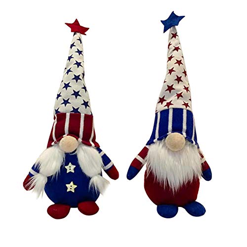 2 PCS Veterans Day American Gnome Plush - Scandinavian Tomte Couple Elf Decorations - Stars Stripes Plushie Ornaments - Swedish Dwarf Figurines - 4th of July Independence Memorial Day Gnome Gifts