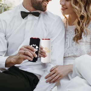 Bride and Groom Gifts Can Coolers, Set of 2, 1 White and 1 Black Beer Can Coolies, Cute Wedding Gifts, Novelty Can Cooler, Perfect Engagement or Gift, Bridal Shower Gift (Slim)