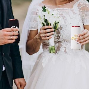 Bride and Groom Gifts Can Coolers, Set of 2, 1 White and 1 Black Beer Can Coolies, Cute Wedding Gifts, Novelty Can Cooler, Perfect Engagement or Gift, Bridal Shower Gift (Slim)