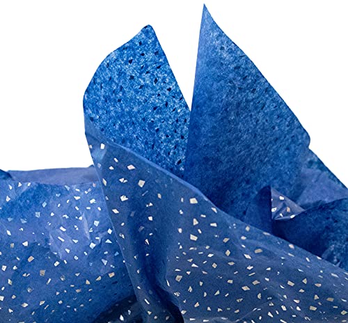 Made in USA 50-Sheet Hot Stamp Glitter Gift Tissue Paper Pack, 20" X 30" (Silver on Blue)