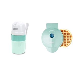 dash my pint electric ice cream maker machine & recipe book 0.4qt - aqua & dmw001aq machine for individual, paninis, hash browns, & other mini waffle maker, 4 inch, aqua