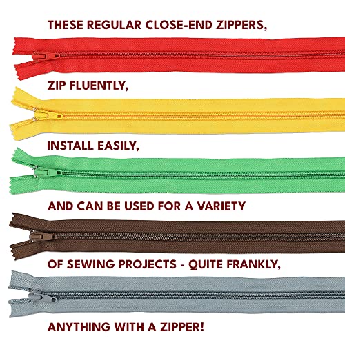 Madam Sew 44pcs 8 Inch Zippers for Sewing Garments – Bulk Zippers with Plastic Coil Teeth, Heavy Duty Metal Zipper Pulls and Nylon Tapes – Colorful Closed End, Non-Separating Zippers in 22 Colors