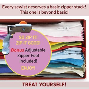 Madam Sew 44pcs 8 Inch Zippers for Sewing Garments – Bulk Zippers with Plastic Coil Teeth, Heavy Duty Metal Zipper Pulls and Nylon Tapes – Colorful Closed End, Non-Separating Zippers in 22 Colors