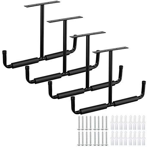 HOME RIGHT Overhead Garage Storage Rack, 16.5 Inch Heavy Duty Ceiling Double Storage Hooks Utility Hanger for Hanging Lumber Ladder Tool Bike & Other Bulky Items (4 Pack, Black)