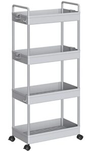 solejazz rolling storage cart, 4 tier bathroom organizer slide out utility cart, mobile shelving unit organizer standing rack for kitchen, bathroom, laundry room, gray