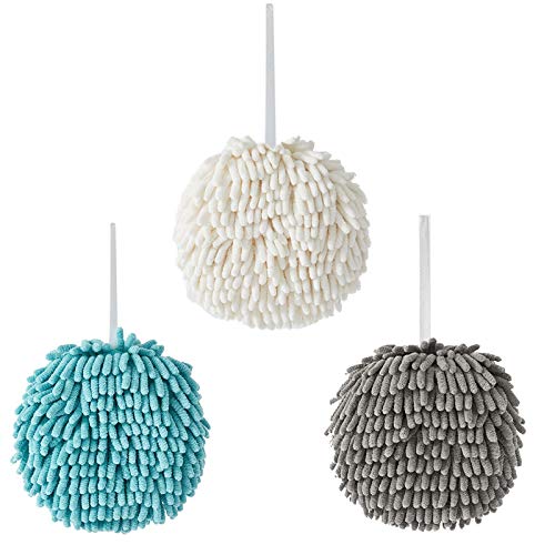 CHOOSE HOME Chenille Hand Towel Ball Fast Drying Handball Absorbent Soft Towel for Kitchen Bathroom 3 Pack