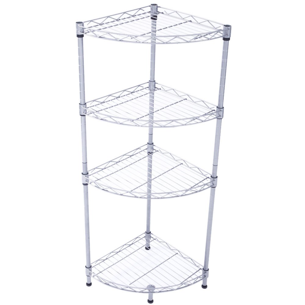 Flandre 4-Tier Fan-Shaped Storage Rack Steel Wire Corner Shelving Unit, Space Saver for Kitchen Living Room Bathroom Silver