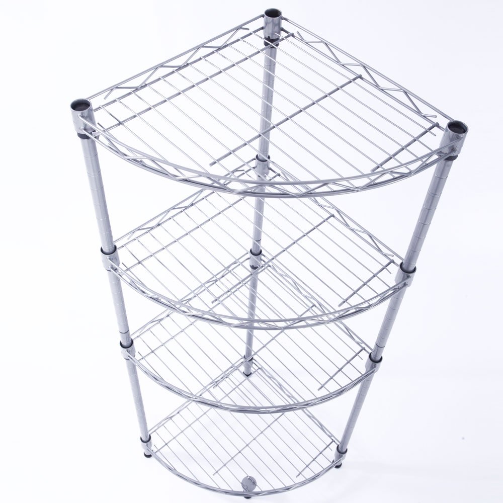 Flandre 4-Tier Fan-Shaped Storage Rack Steel Wire Corner Shelving Unit, Space Saver for Kitchen Living Room Bathroom Silver