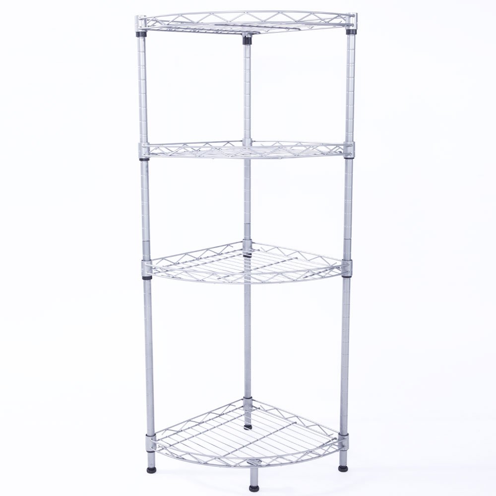 Flandre 4-Tier Fan-Shaped Storage Rack Steel Wire Corner Shelving Unit, Space Saver for Kitchen Living Room Bathroom Silver