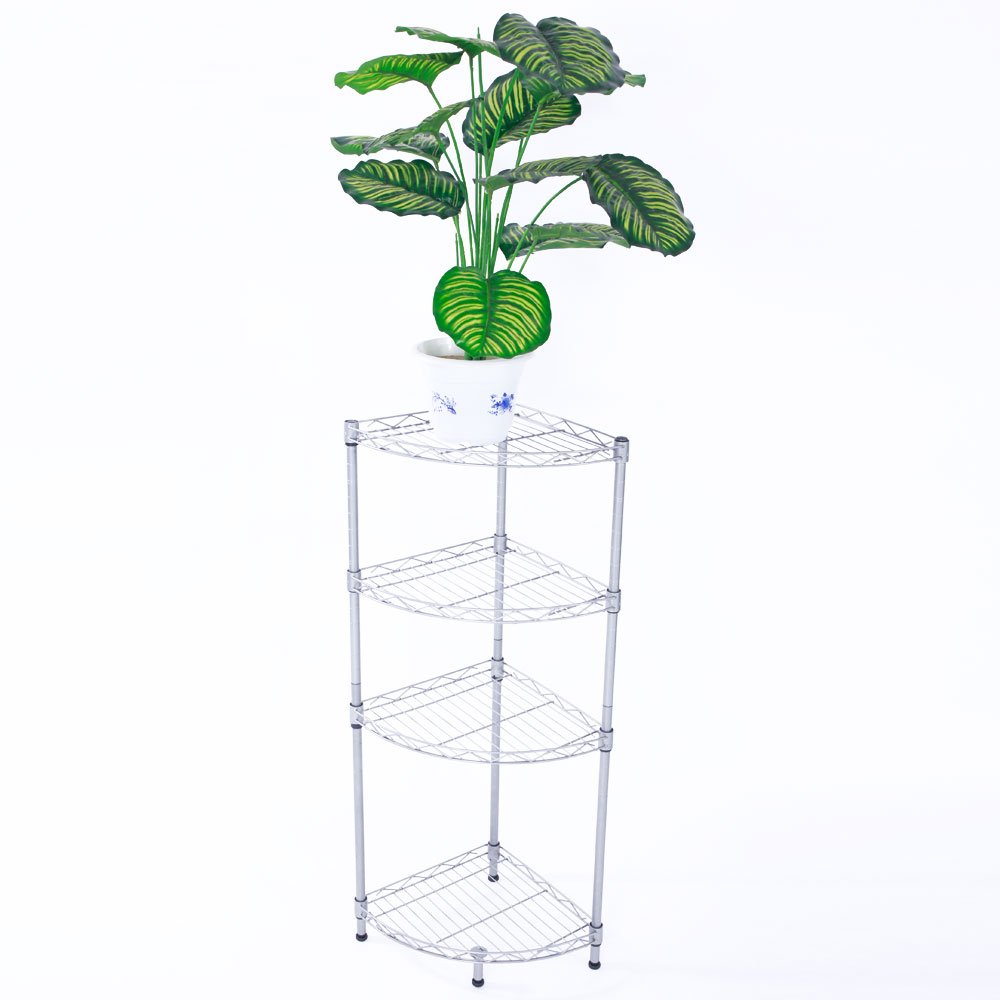 Flandre 4-Tier Fan-Shaped Storage Rack Steel Wire Corner Shelving Unit, Space Saver for Kitchen Living Room Bathroom Silver