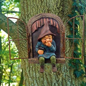 innolites elf out the door tree hugger garden decor, garden gnome statue garden peeker yard elves unimaginable tree sculpture outdoor gnomes garden decoration(garden gnomes) (garden gnome b)