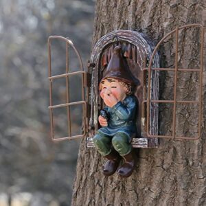 INNOLITES Elf Out The Door Tree Hugger Garden Decor, Garden Gnome Statue Garden Peeker Yard Elves Unimaginable Tree Sculpture Outdoor Gnomes Garden Decoration(Garden Gnomes) (Garden gnome B)