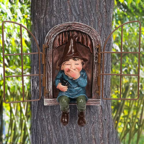 INNOLITES Elf Out The Door Tree Hugger Garden Decor, Garden Gnome Statue Garden Peeker Yard Elves Unimaginable Tree Sculpture Outdoor Gnomes Garden Decoration(Garden Gnomes) (Garden gnome B)