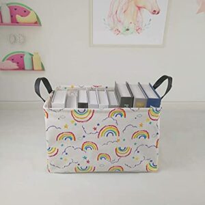 HUAYEE Colorful Rainbow Rectangular Storage Bin Shelf Basket Canvas Fabric Toy Box,Waterproof Coating Nursery Hamper with Handles,Gift Basket for Home,Office,Clothes,Books(Rainbow)