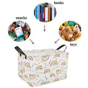 HUAYEE Colorful Rainbow Rectangular Storage Bin Shelf Basket Canvas Fabric Toy Box,Waterproof Coating Nursery Hamper with Handles,Gift Basket for Home,Office,Clothes,Books(Rainbow)