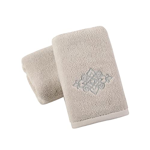 sense gnosis 100% Cotton Beige Hand Towel Set of 2 Super Thick Soft Highly Absorbent Embroidered Decorative Hand Towels for Bathroom Home Hotel Spa 13 x 29 Inch