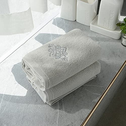 sense gnosis 100% Cotton Beige Hand Towel Set of 2 Super Thick Soft Highly Absorbent Embroidered Decorative Hand Towels for Bathroom Home Hotel Spa 13 x 29 Inch