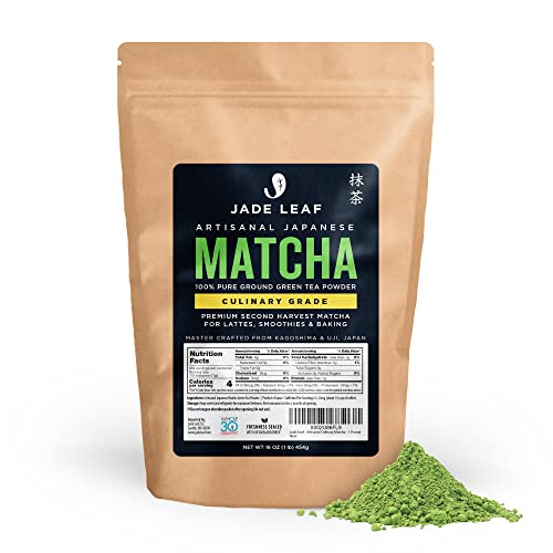 Jade Leaf Matcha Artisanal Green Tea Powder - Premium Second Harvest Culinary Grade - Authentic Japanese Origin (1 Pound Pouch)