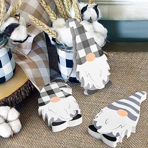 3pcs Black&White Gnome Wooden Sign Plaid Gnome Wooden Freestanding Table Decoration Double Printed Gnome Tabletop Centerpiece Ornament for Home Party Desk Office Decoration