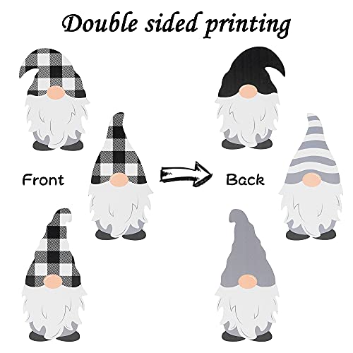 3pcs Black&White Gnome Wooden Sign Plaid Gnome Wooden Freestanding Table Decoration Double Printed Gnome Tabletop Centerpiece Ornament for Home Party Desk Office Decoration