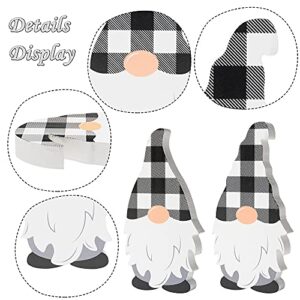 3pcs Black&White Gnome Wooden Sign Plaid Gnome Wooden Freestanding Table Decoration Double Printed Gnome Tabletop Centerpiece Ornament for Home Party Desk Office Decoration