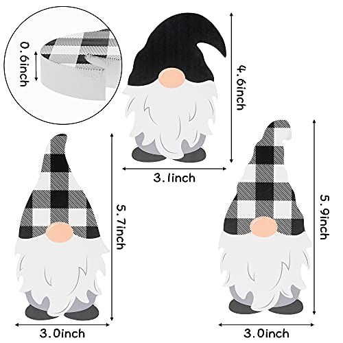 3pcs Black&White Gnome Wooden Sign Plaid Gnome Wooden Freestanding Table Decoration Double Printed Gnome Tabletop Centerpiece Ornament for Home Party Desk Office Decoration