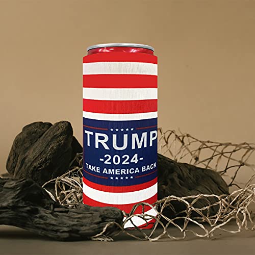 XccMe Trump 2024 Take America Back 2pcs Slim Can Cooler,Neoprene Beer Cooler Beer Holders Perfect for 12oz Slim Cans like Red Bull, White Claw, Slim Beer and Spiked Seltzer Water (Red 2)