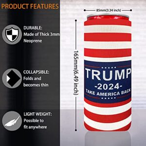 XccMe Trump 2024 Take America Back 2pcs Slim Can Cooler,Neoprene Beer Cooler Beer Holders Perfect for 12oz Slim Cans like Red Bull, White Claw, Slim Beer and Spiked Seltzer Water (Red 2)