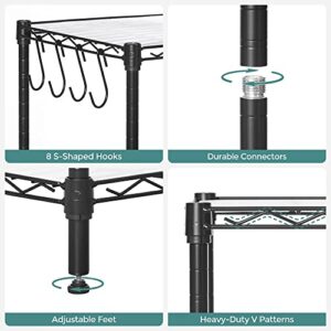 SONGMICS Garage Shelving, 6-Tier Wire Shelving Unit, Kitchen Storage Rack with Adjustable Shelves, Shelf Liners, 8 Hooks, Total Max. Load 528 lb, for Living Room, Garage, Black ULGR096B01