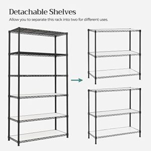 SONGMICS Garage Shelving, 6-Tier Wire Shelving Unit, Kitchen Storage Rack with Adjustable Shelves, Shelf Liners, 8 Hooks, Total Max. Load 528 lb, for Living Room, Garage, Black ULGR096B01