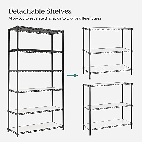 SONGMICS Garage Shelving, 6-Tier Wire Shelving Unit, Kitchen Storage Rack with Adjustable Shelves, Shelf Liners, 8 Hooks, Total Max. Load 528 lb, for Living Room, Garage, Black ULGR096B01